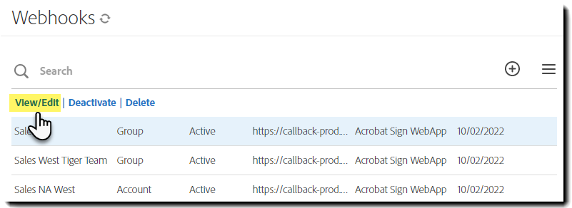 View or edit a webhook